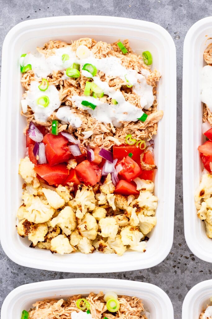 Shredded Buffalo Chicken Meal Prep Bowls - One Clever Chef